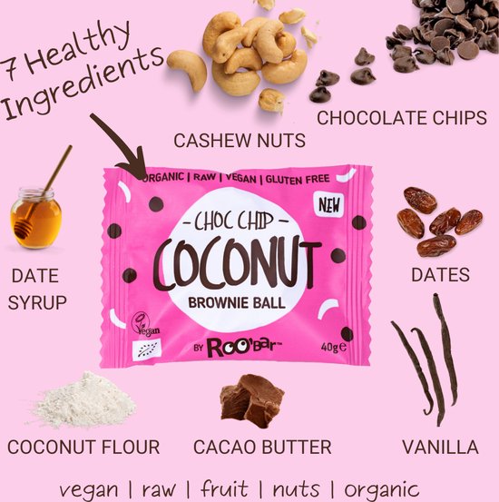 Roo'Bar | Brownie Ball | Choc Chip & Coconut | Box 16 stuks | bol.com