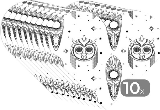 Onderleggers - Placemats - Placemats hartje - Maya - Maskers - Zwart ...