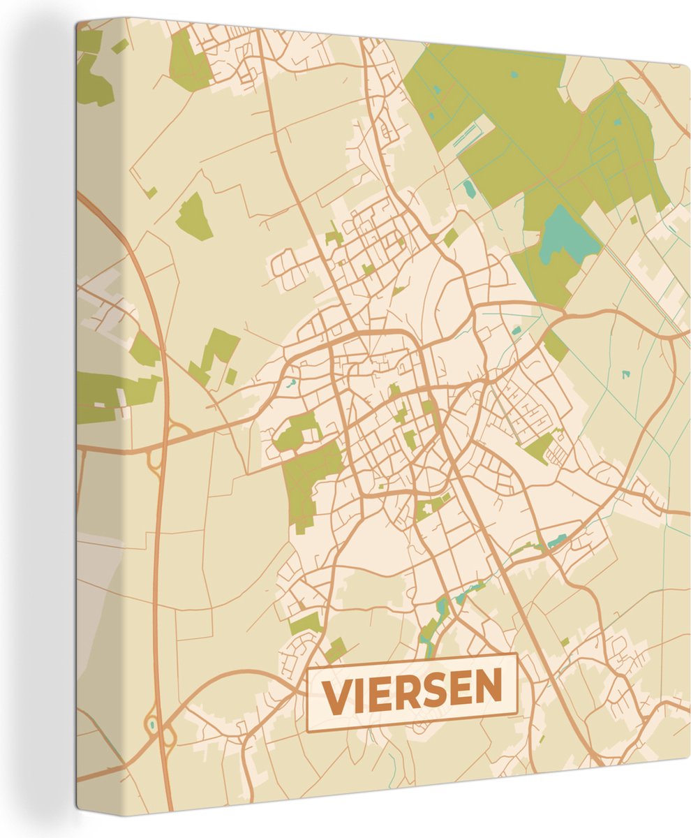 Canvas Schilderij Vintage - Kaart - Viersen - Stadskaart - Plattegrond ...