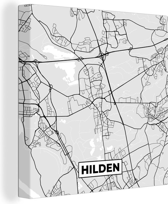 Canvas Schilderij Stadskaart - Hilden - Plattegrond - Kaart - Duitsland ...