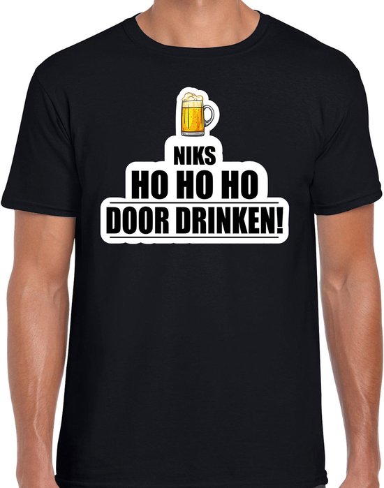 Niks Ho Ho Ho Bier Doordrinken Fout Kerst T Shirt Zwart Heren