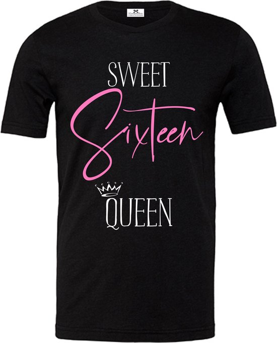 Sweet 16 Queen shirt-cadeau T-shirt zwart voor meiden - 16de verjaardag ...