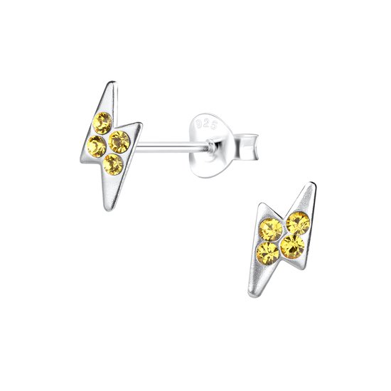 Joy|S - Zilveren bliksem oorbellen - kristal geel - 4 x 10 mm - t76 ...