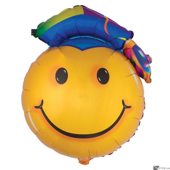 Smile Face Emoji Grad Cap Bright Graduation 35"x26" Foil Balloon ...