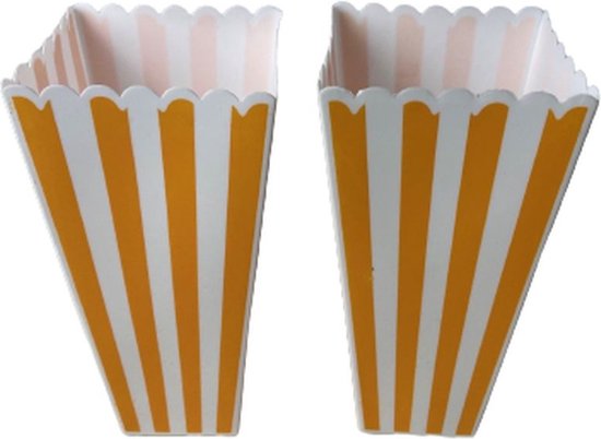 Popcorn bak herbruikbaar - Geel / Wit - Kunststof - 9 x 9 x 19 cm - Set ...