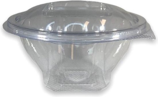 600 Stuks x 375ml PET Rond Saladebakje 375 ml Transparant Met Deksel ...
