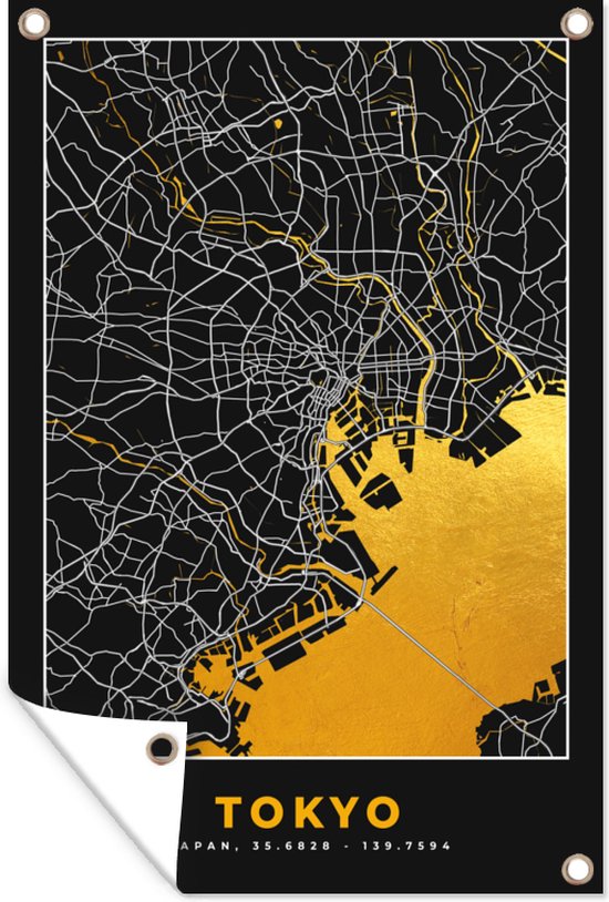 Muurdecoratie Tokyo - Stadskaart - Goud - Plattegrond - Kaart - 120x180 ...