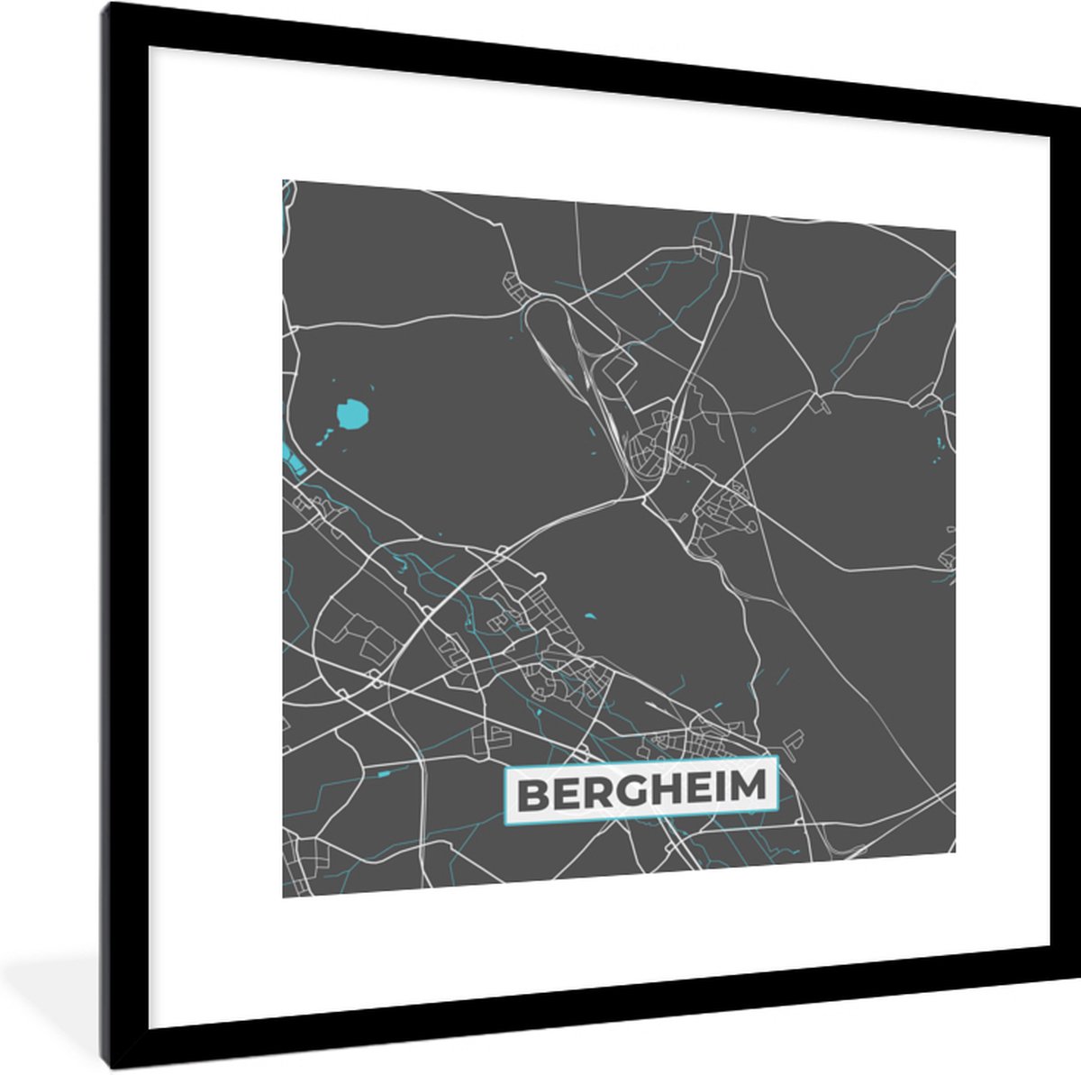 Fotolijst incl. Poster - Stadskaart – Plattegrond – Duitsland – Blauw ...