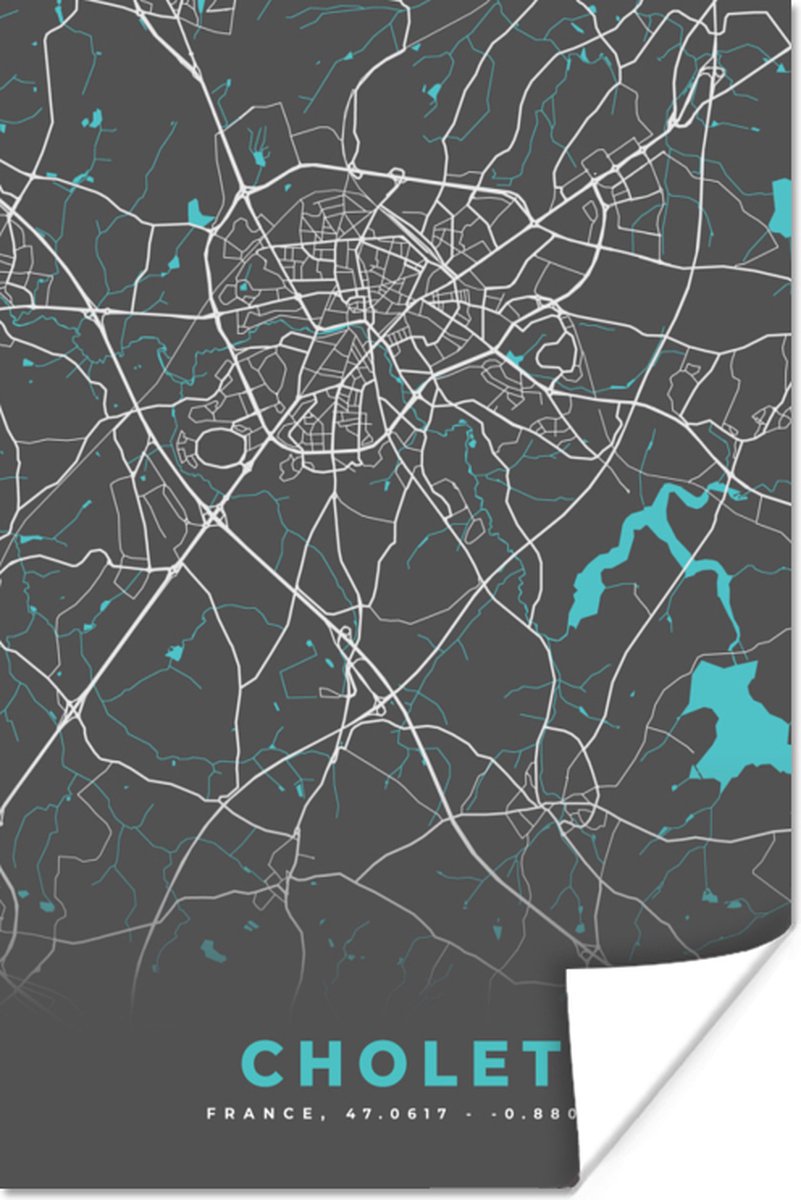 Poster Kaart - Plattegrond - Stadskaart - Frankrijk - Cholet - 60x90 cm ...