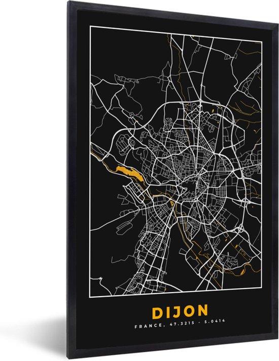 Fotolijst incl. Poster - Frankrijk – Dijon - Plattegrond – Stadskaart ...