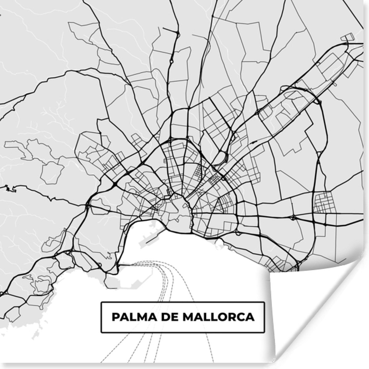 Affiche Majorque - Plan de la ville - Zwart Wit - Plan d'étage - Carte ...