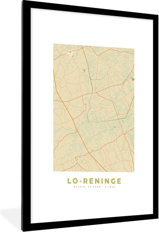 Fotolijst incl. Poster - België - Lo-Reninge - Plattegrond - Kaart ...