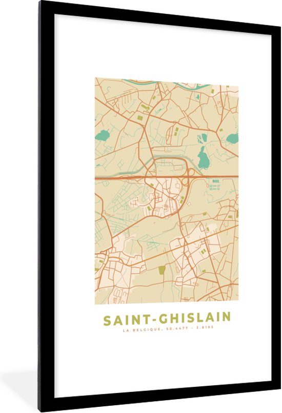 Fotolijst incl. Poster - Plattegrond - Kaart - Vintage - Stadskaart ...