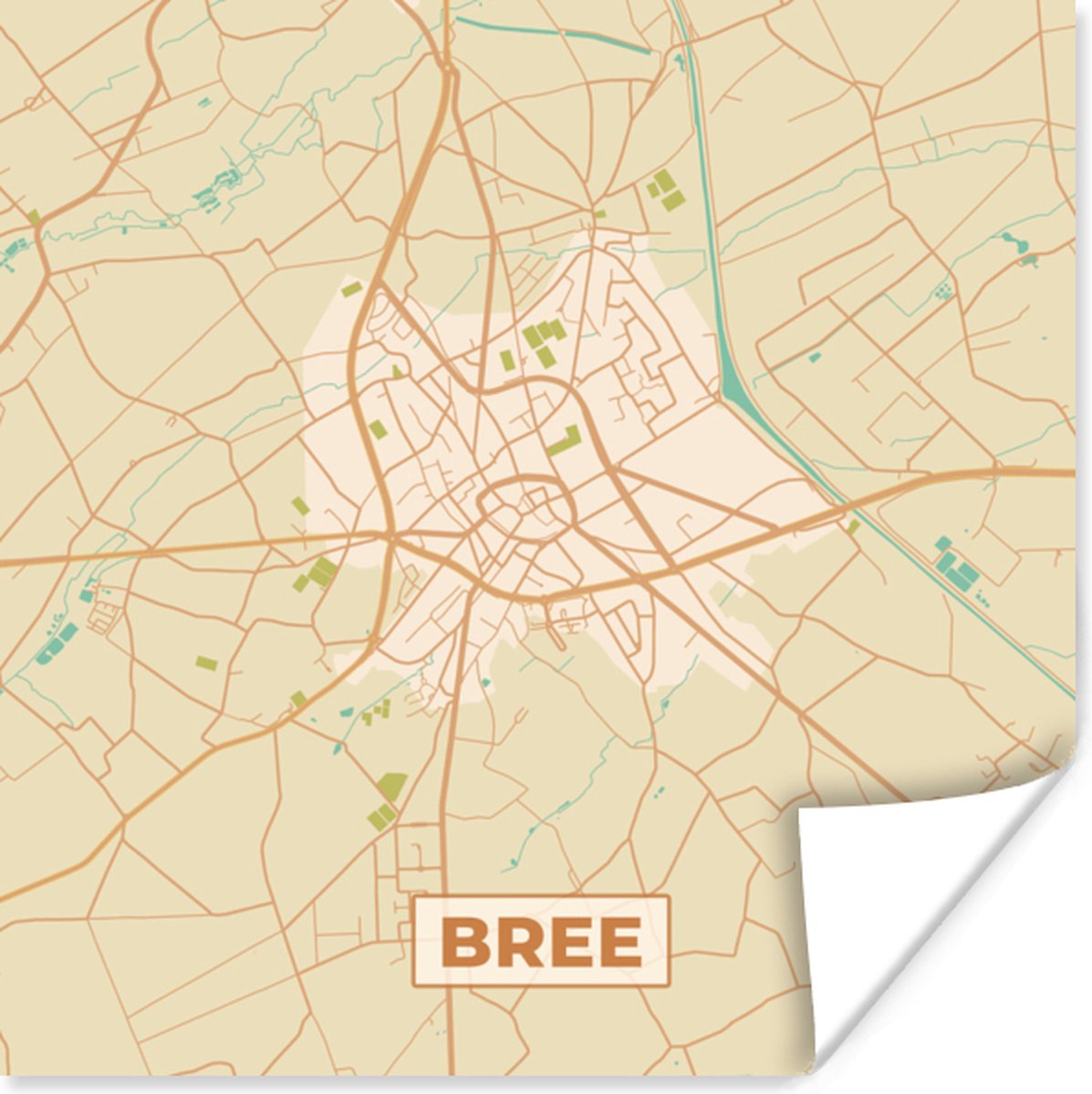 Poster Kaart - Stadskaart - Retro - Bree - Plattegrond. - 50x50 cm ...