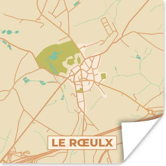 Poster Kaart - Le Roeulx - Plattegrond - België - Stadskaart - 75x75 cm ...