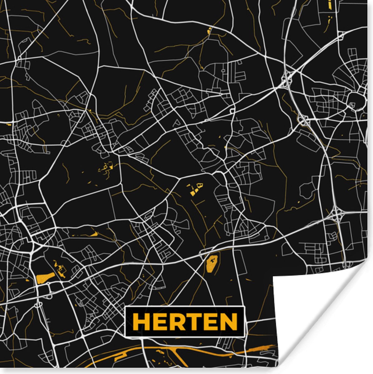 Poster Herten - Stadskaart - Plattegrond - Kaart - Duitsland - Goud ...