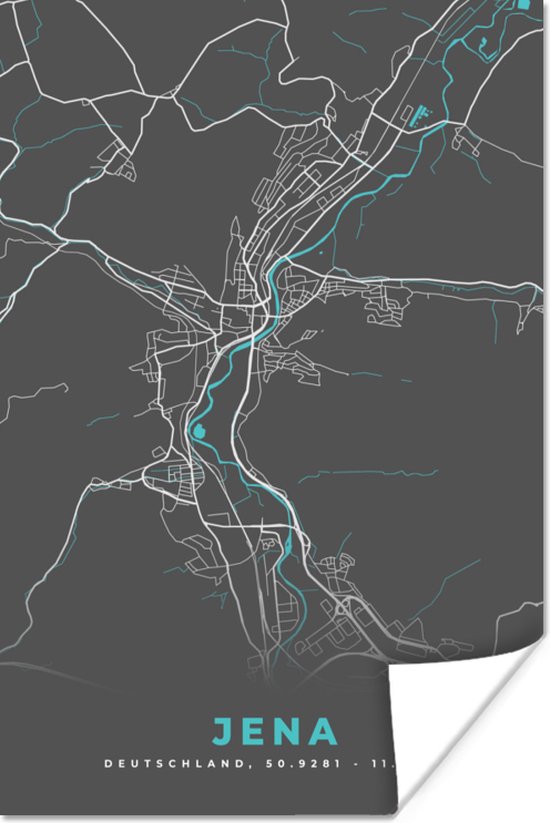 Poster Stadskaart – Kaart – Jena – Blauw – Duitsland – Plattegrond ...