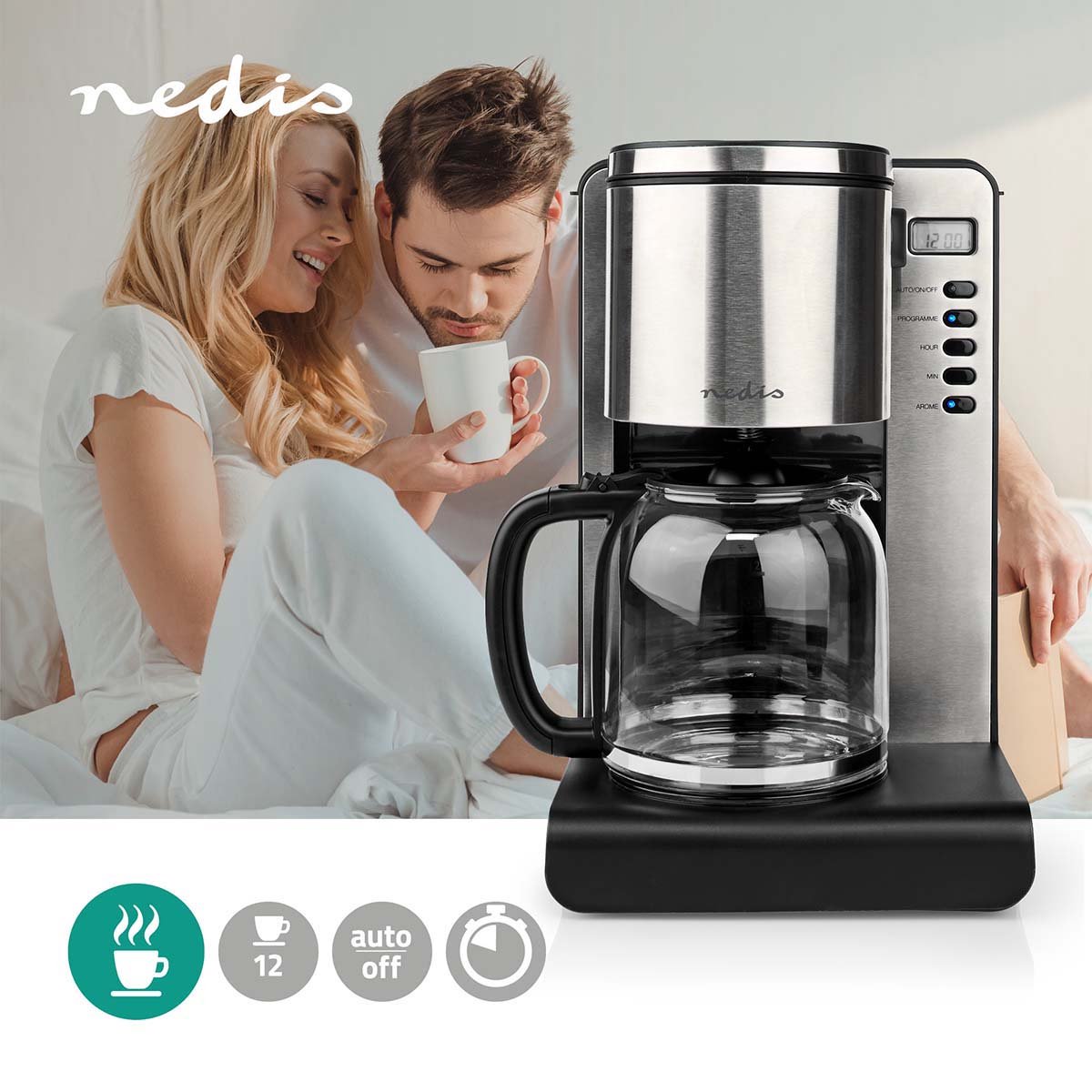 Nedis Koffiezetapparaat | Filter Koffie | 1.5 l | 12 Kopjes | Warmhoudfunctie | Timer... | bol.com