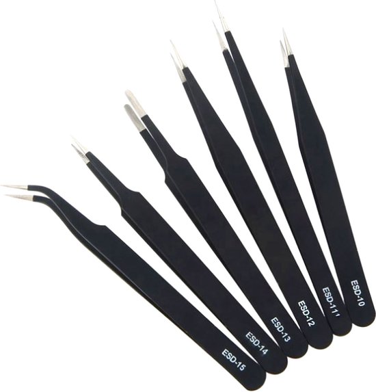 Set van 6 EDC Pincetten I Precisie Pincetten I RVS en Antistatisch I ...