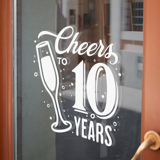 Sticker - Cheers to 10 years - 20x20cm - wit - 1 stuks - stickers ...
