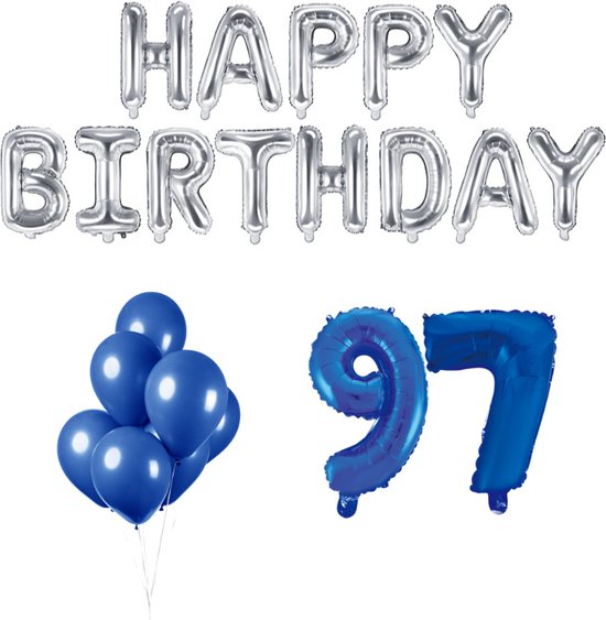 97 jaar Verjaardag Versiering Ballon Pakket Blauw & Zilver | bol.com