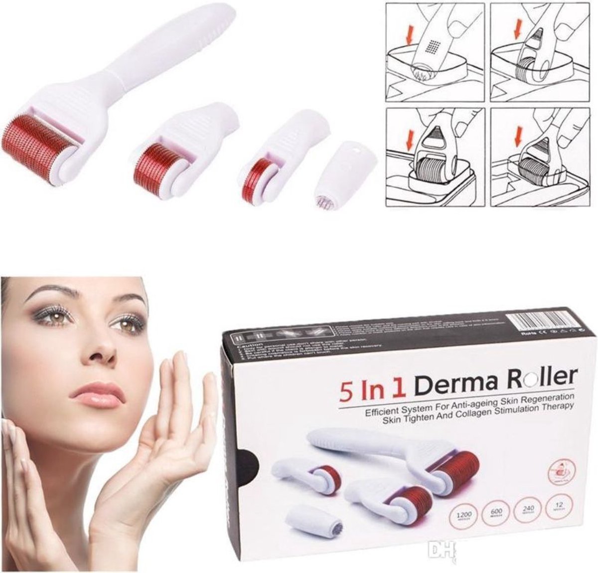Dermaroller Microneedling - 5 in 1 SET Gezichtsroller + GRATIS Vitamine ...