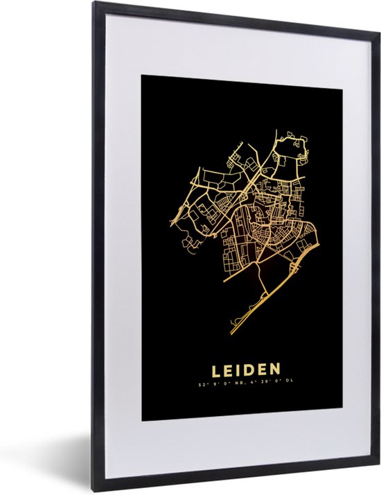 Fotolijst incl. Poster - Leiden - Kaart - Stadskaart - Plattegrond ...