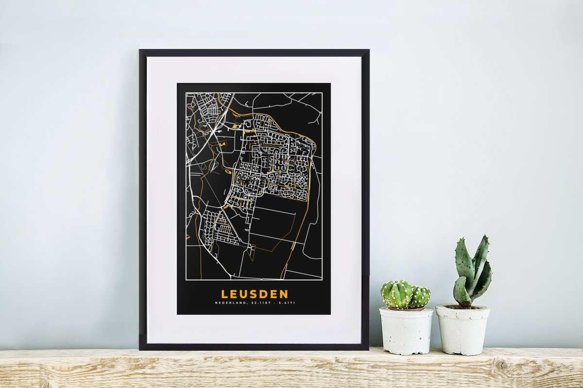 Fotolijst incl. Poster - Leusden - Stadskaart - Goud - Kaart ...