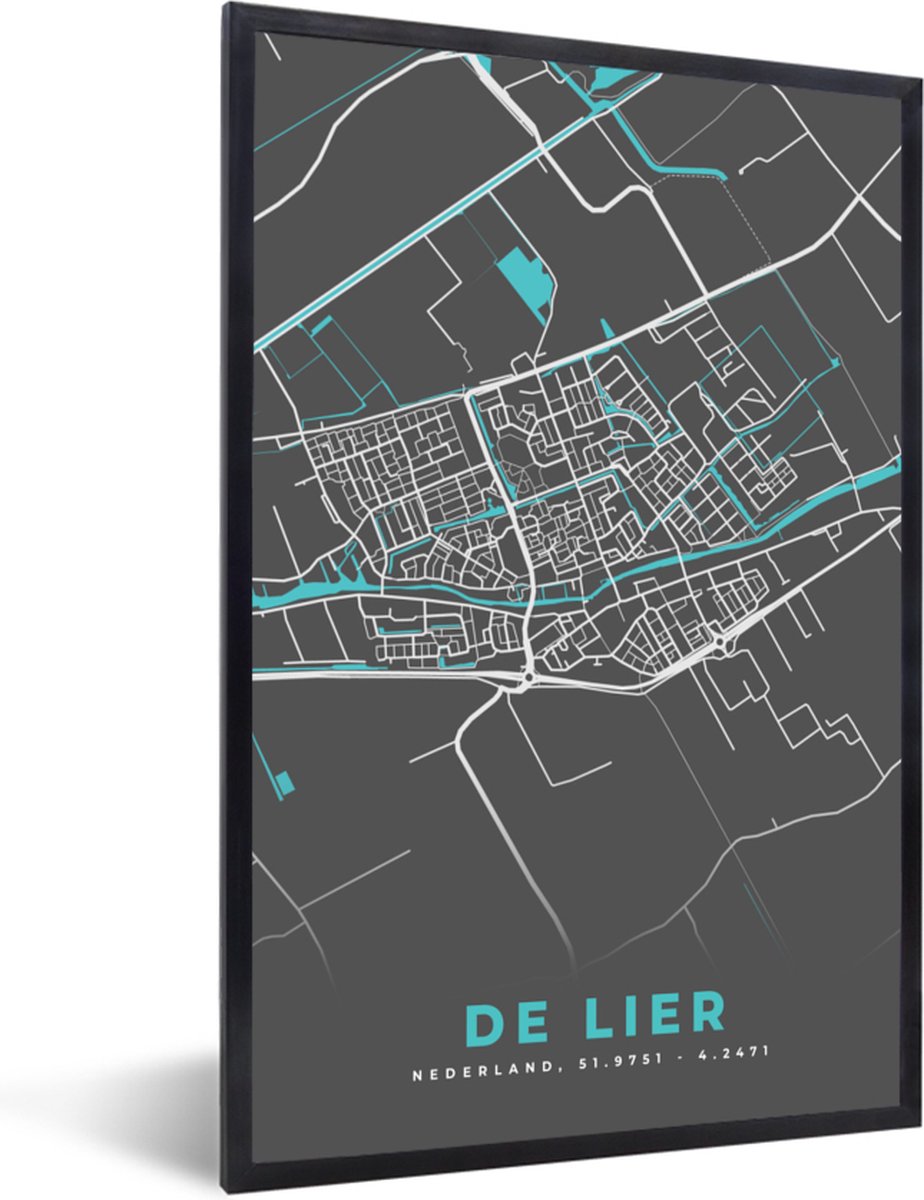Fotolijst incl. Poster - De Lier - Stadskaart - Kaart - Blauw ...