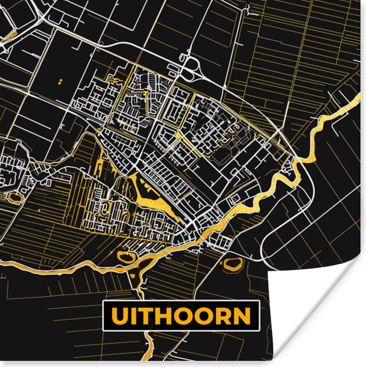 Poster Uithoorn - Black and Gold - Stadskaart - Kaart - Plattegrond ...