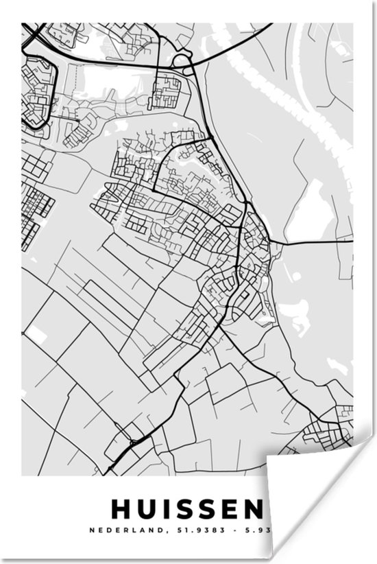 Poster Kaart - Huissen - Plattegrond - Stadskaart - 60x90 cm | bol