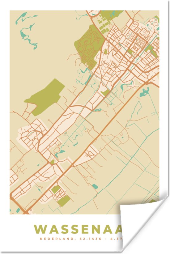 Poster Wassenaar - Vintage - Stadskaart - Plattegrond - Kaart - 60x90 ...