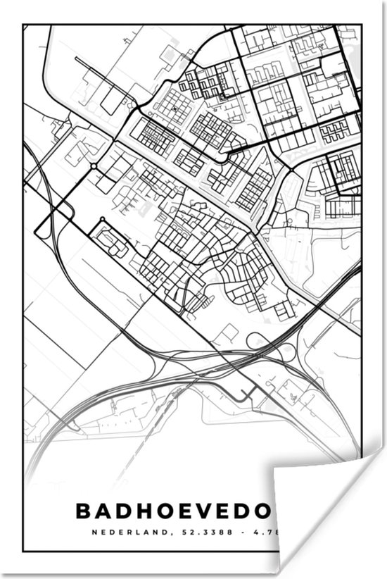 Poster Badhoevedorp - Stadskaart - Plattegrond - Kaart - Nederland ...