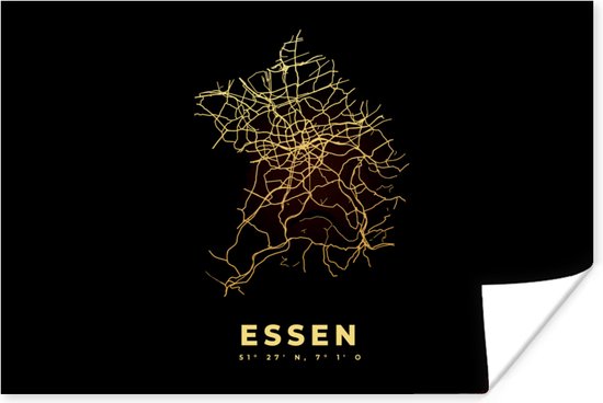 Poster Kaart - Essen - Plattegrond - Gold - Stadskaart - 90x60 cm | bol.com