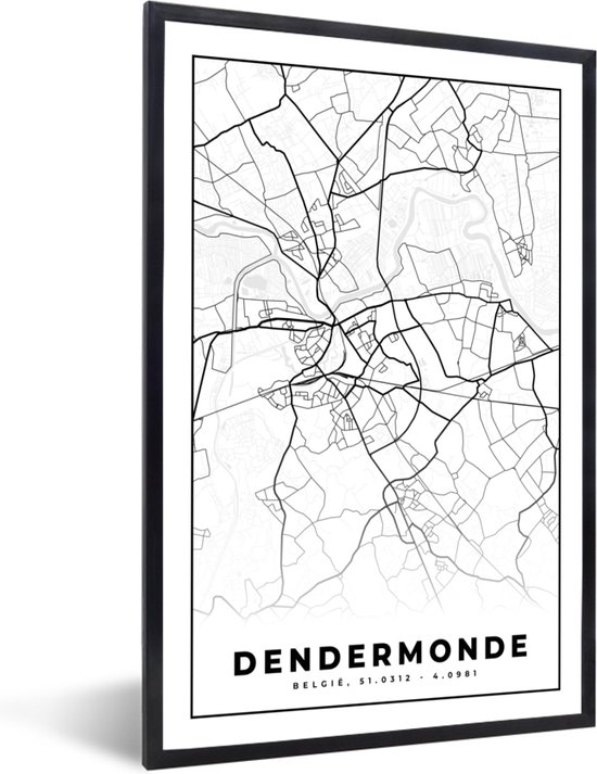 Fotolijst incl. Poster Zwart Wit- Stadskaart – Zwart Wit - Kaart ...