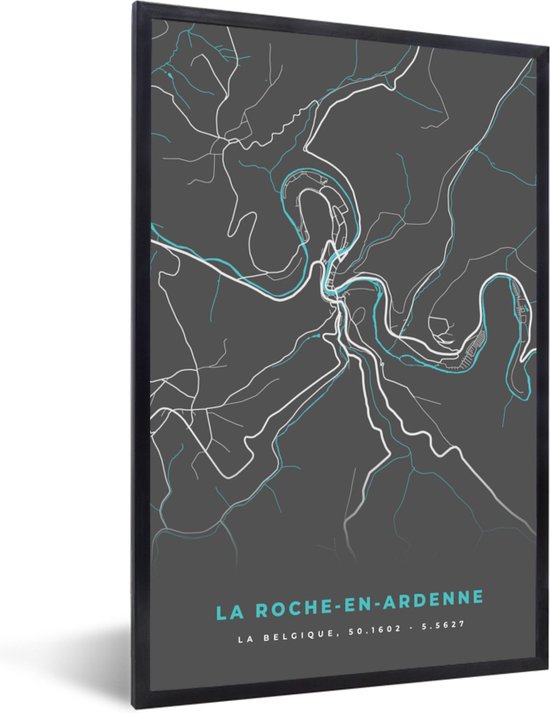 Fotolijst incl. Poster - Stadskaart – Grijs - Kaart – La Roche en ...