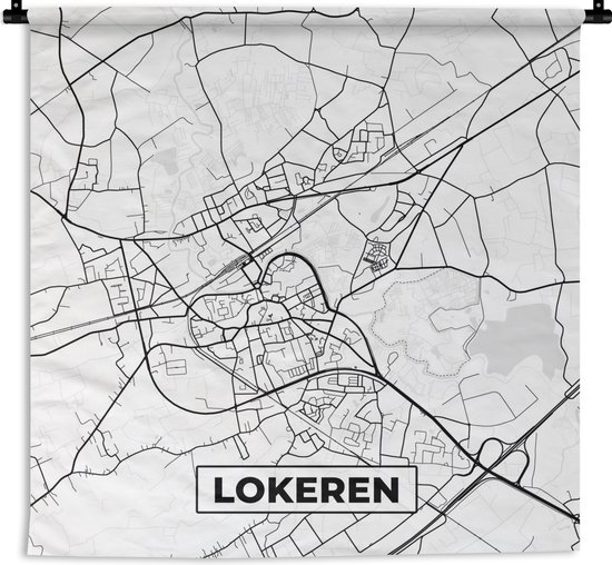 Wandkleed - Wanddoek - België – Lokeren – Stadskaart – Kaart – Zwart ...