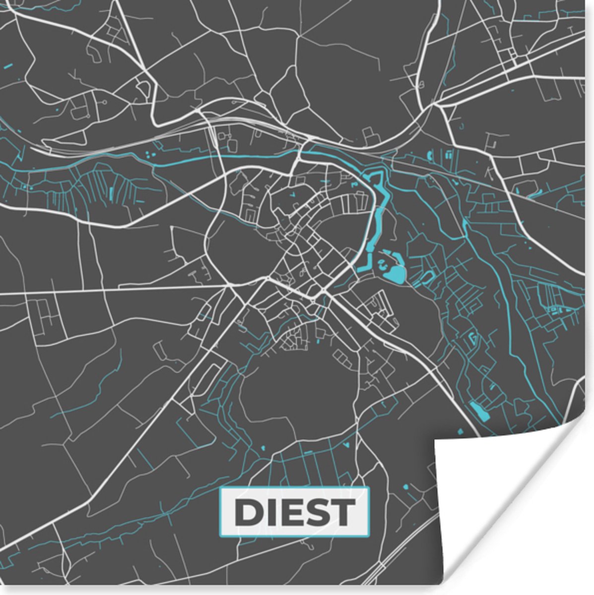 Poster City Map – Grijs - Carte – Diest – België – Carte - 30x30 cm ...