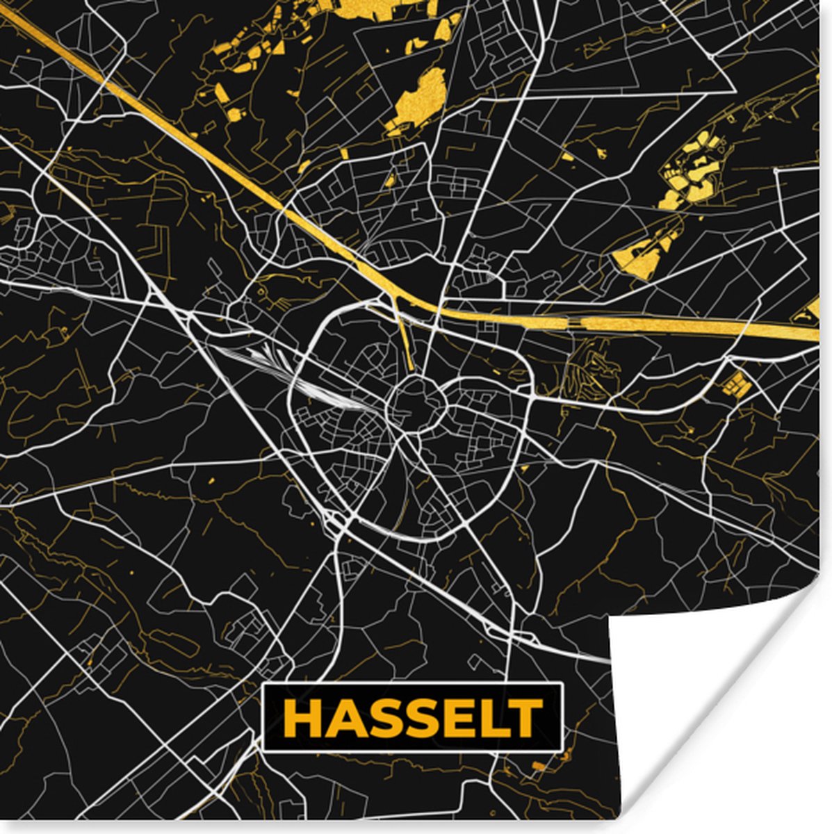 Poster Map - Or - Carte - Hasselt - Plan de la ville - 30x30 cm | bol.com