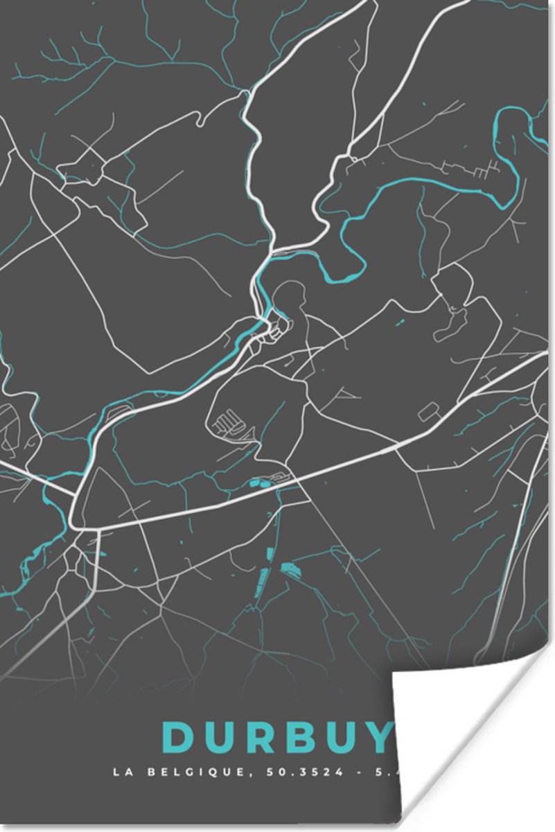 Poster Kaart – Plattegrond – Stadskaart – Durbuy – België - Grijs ...