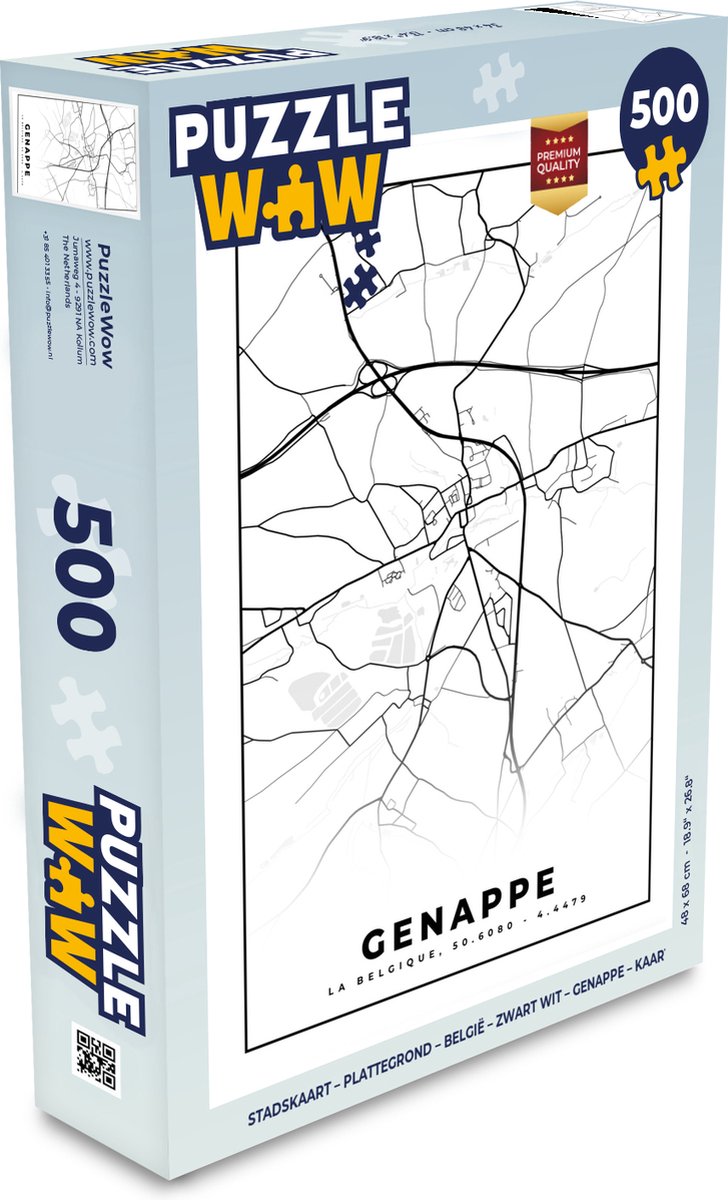 Puzzel Stadskaart – Plattegrond – België – Zwart Wit – Genappe – Kaart ...
