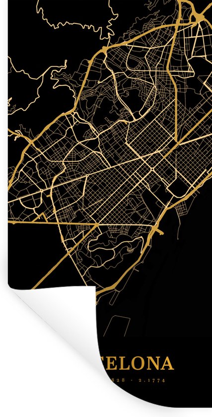 Muurstickers - Sticker Folie - Barcelona - Kaart - Goud - 80x160 cm ...