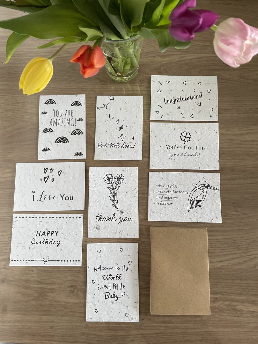 10x Hippe Wenskaarten met Enveloppen - Groeikaarten- Bloeikaarten - Ansichtkaarten -... | bol.com