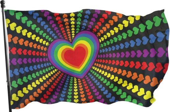 LGBTQ vlag - pride - regenboog - hartjes - zwart - 150 x 90 - uniek | bol.com