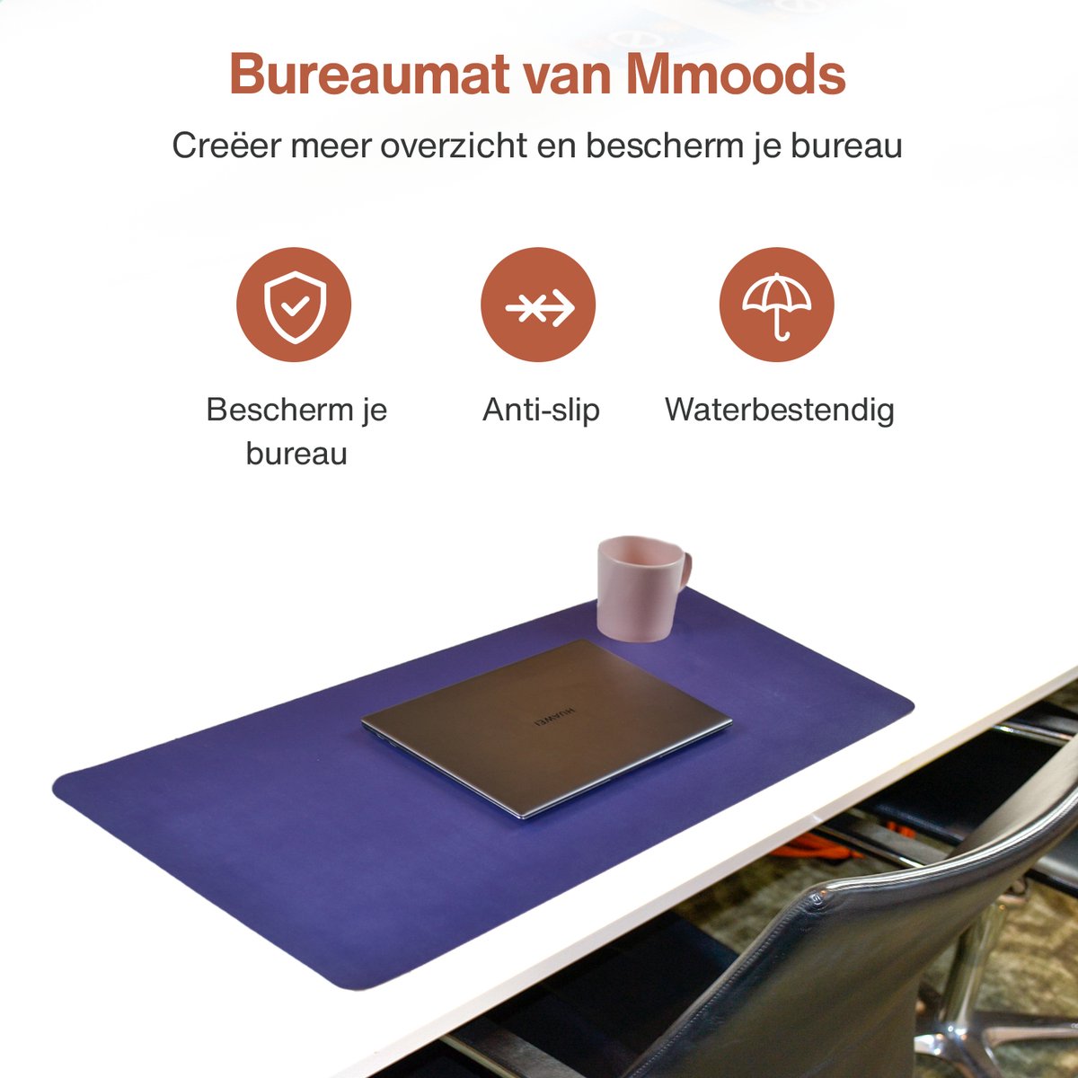 Mmoods Bureau Onderlegger Blauw - Professionele Bureaumat Leer - Kurk ...