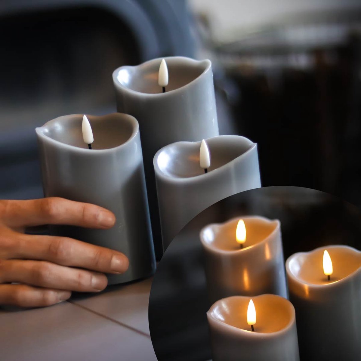 KENN Realistische Led Kaarsen - Grijs - 3D Wax Kaarsen - 3 Maten ...
