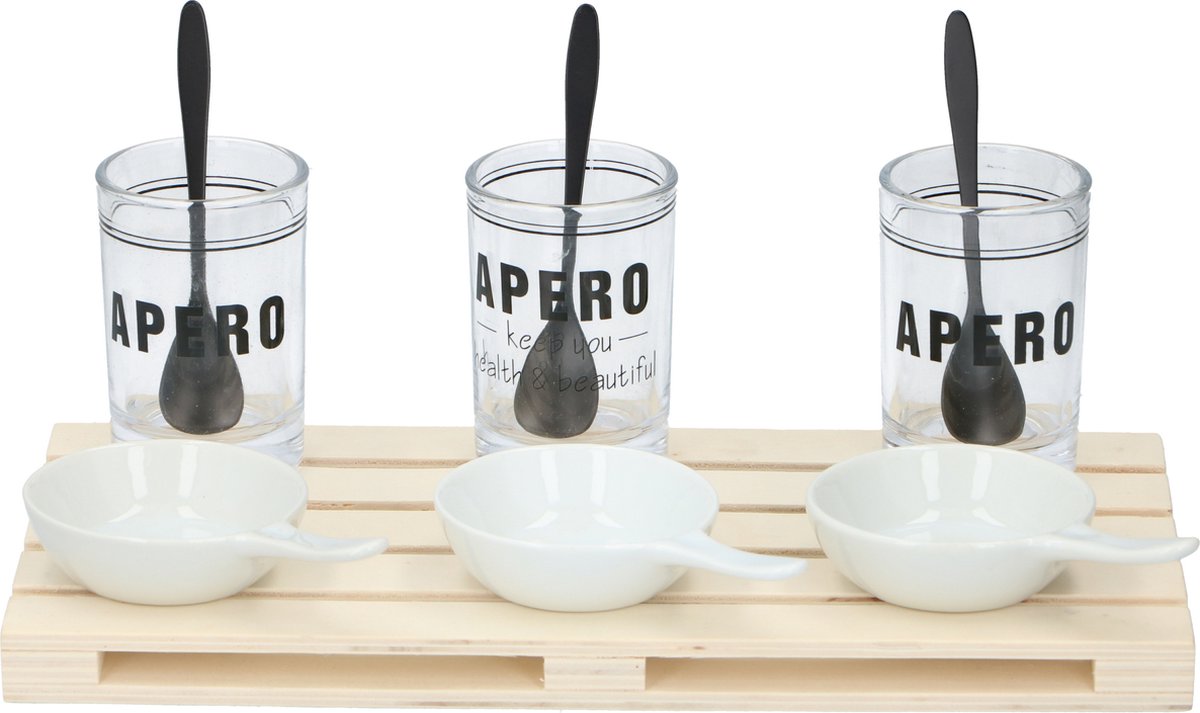 Amuse/aperitief set voor 6 personen met ronde bakjes en mini pallet ...