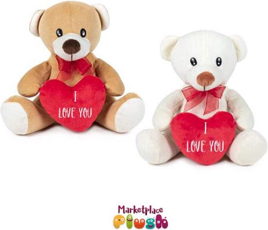 Teddybeer - I Love You Knuffel - Beertje met Hart - 17cm - Wit | bol.com