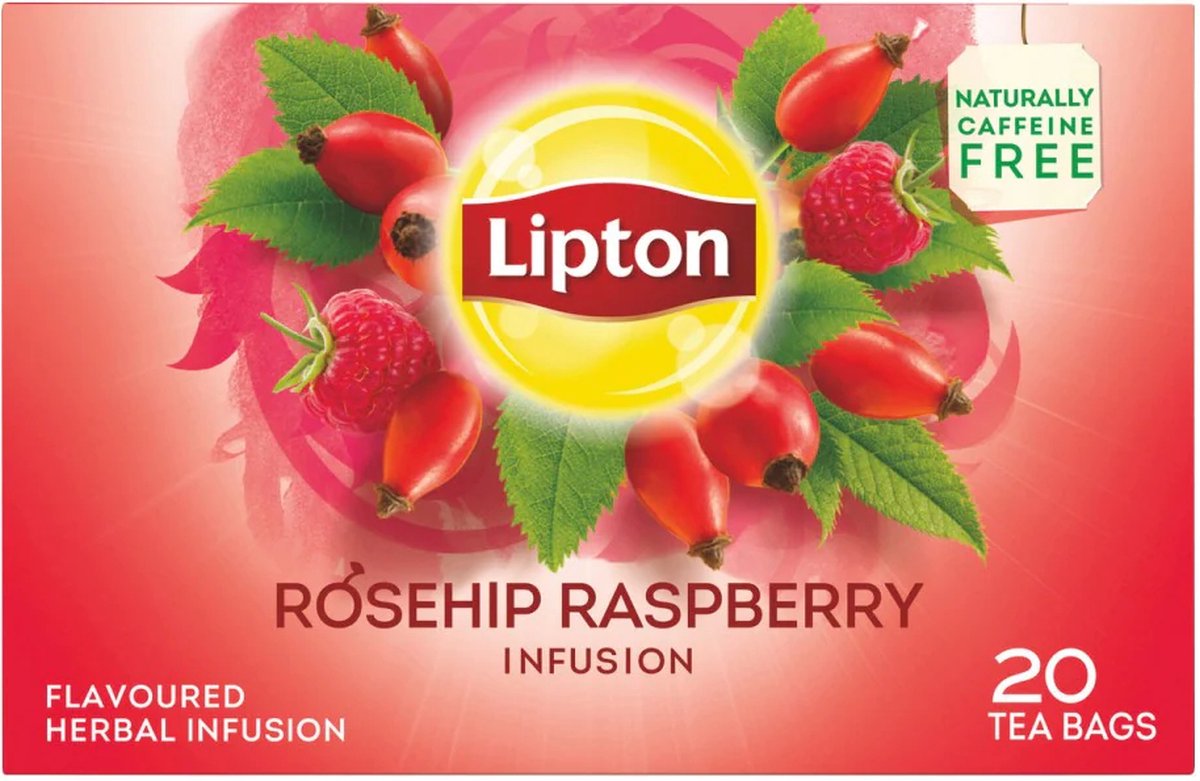 3x LIPTON - Herbal infusion rozenbottels & framboos - 20 theezakjes ...