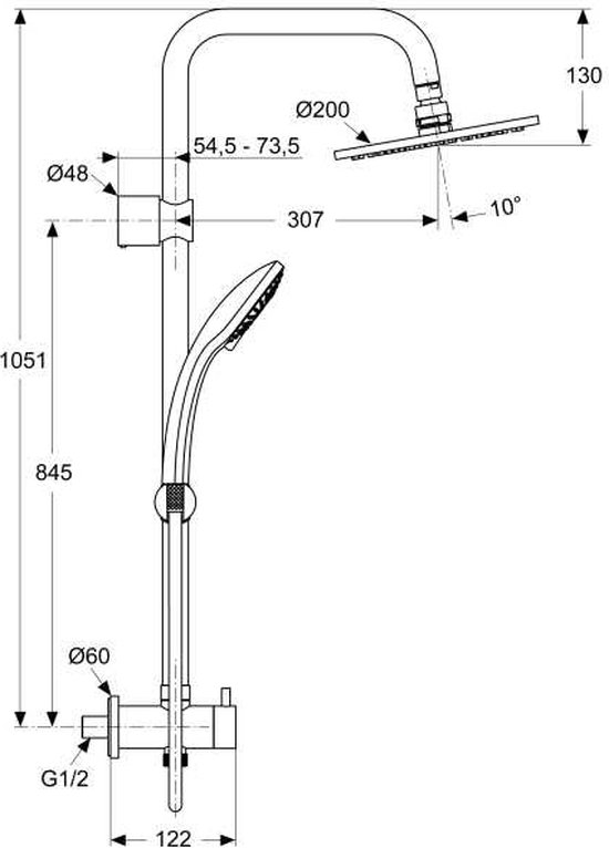 Ideal Standard Idealrain - Doucheset 200, voor combinatie met inbouw kraan, chroom A5689AA | bol